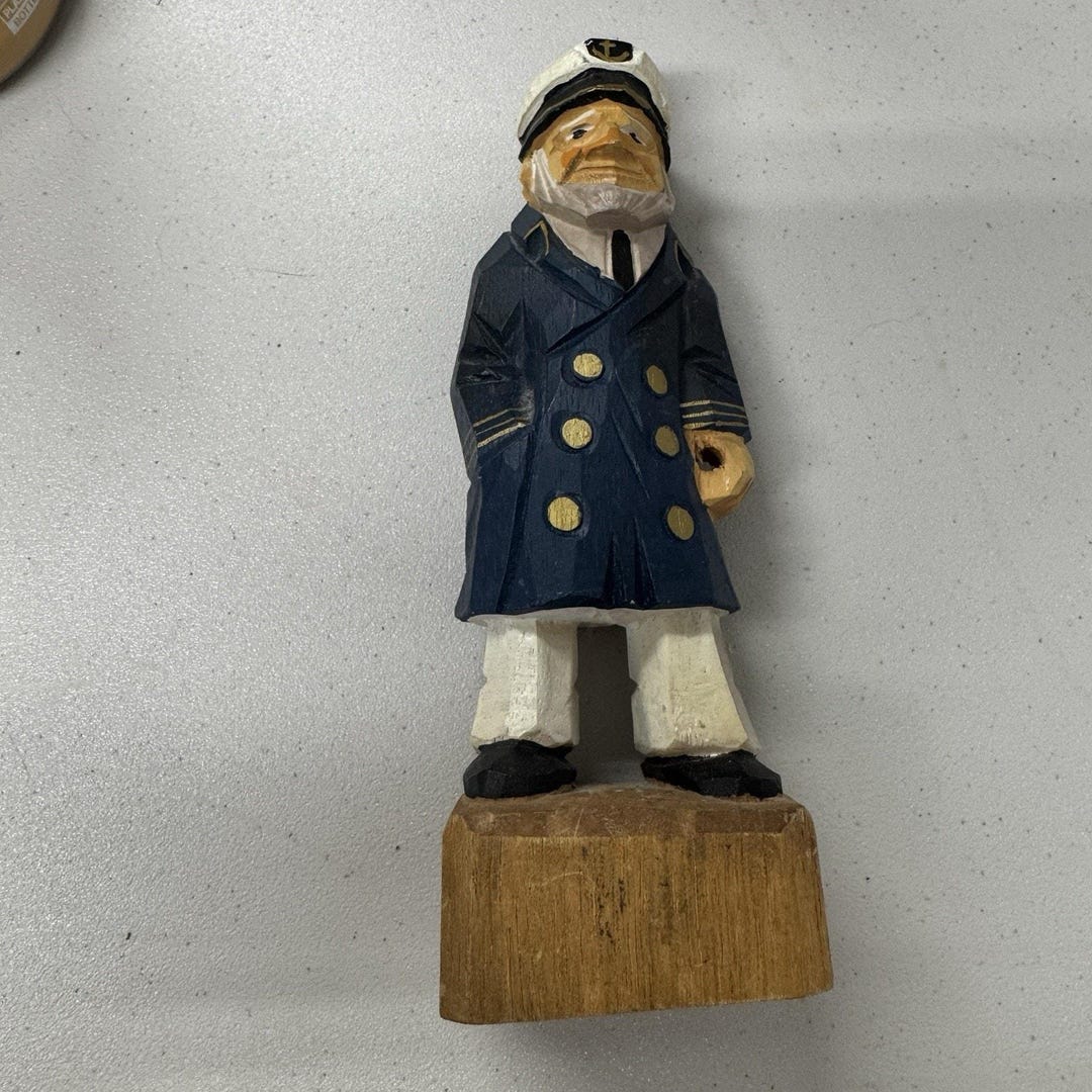 Vintage 6in Wood Sea Captain Hand Carved Wooden Figurine Shelf Sitter ...