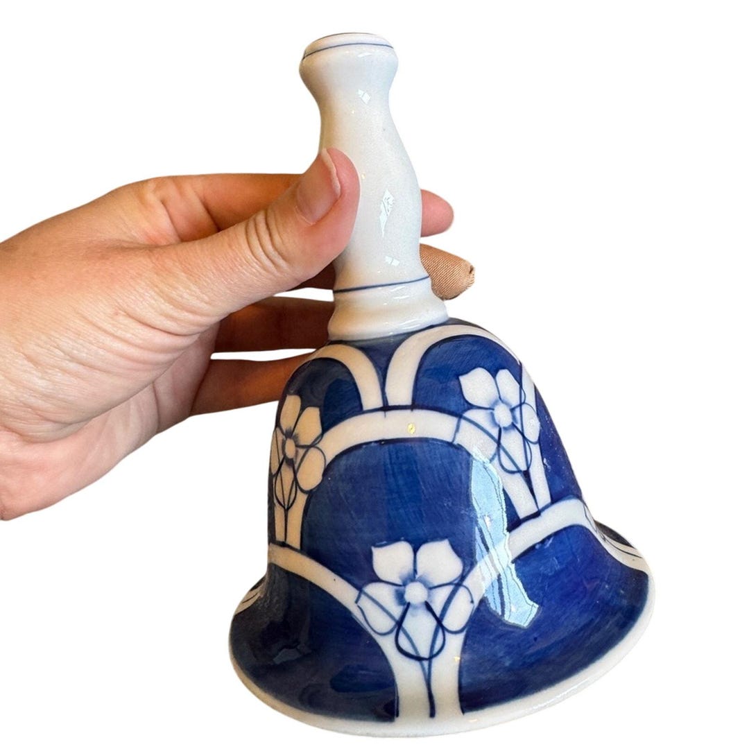 Vintage Cobalt Blue White Porcelain Dinner Bell Home Decor Classic ...