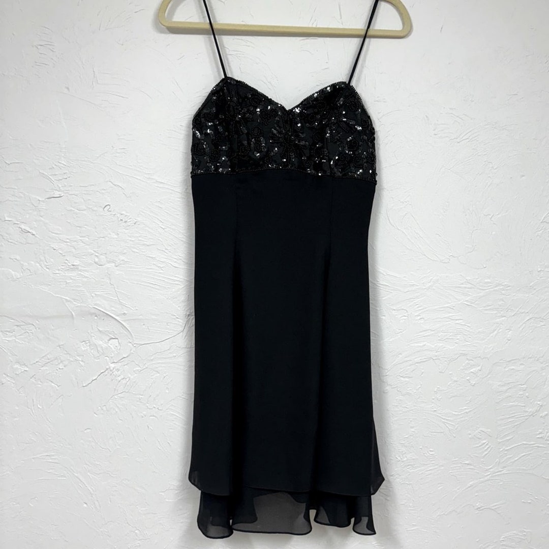 Vintage 1990s Black Beaded Slip Dress Mini Formal Dress Size 10 Late ...