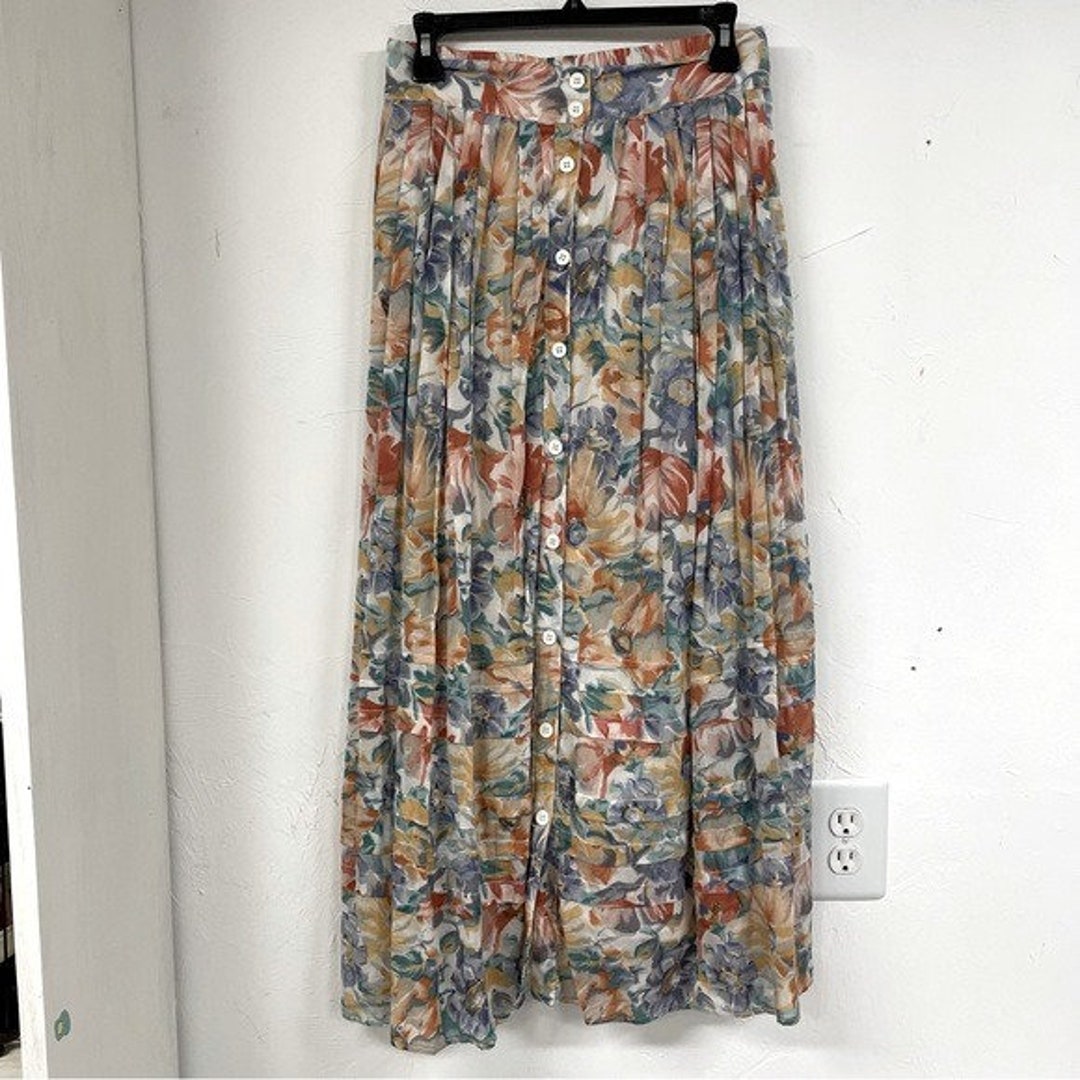 Vintage Phool Floral Pleated Maxi Skirt L Cottage Core Button Down - Etsy