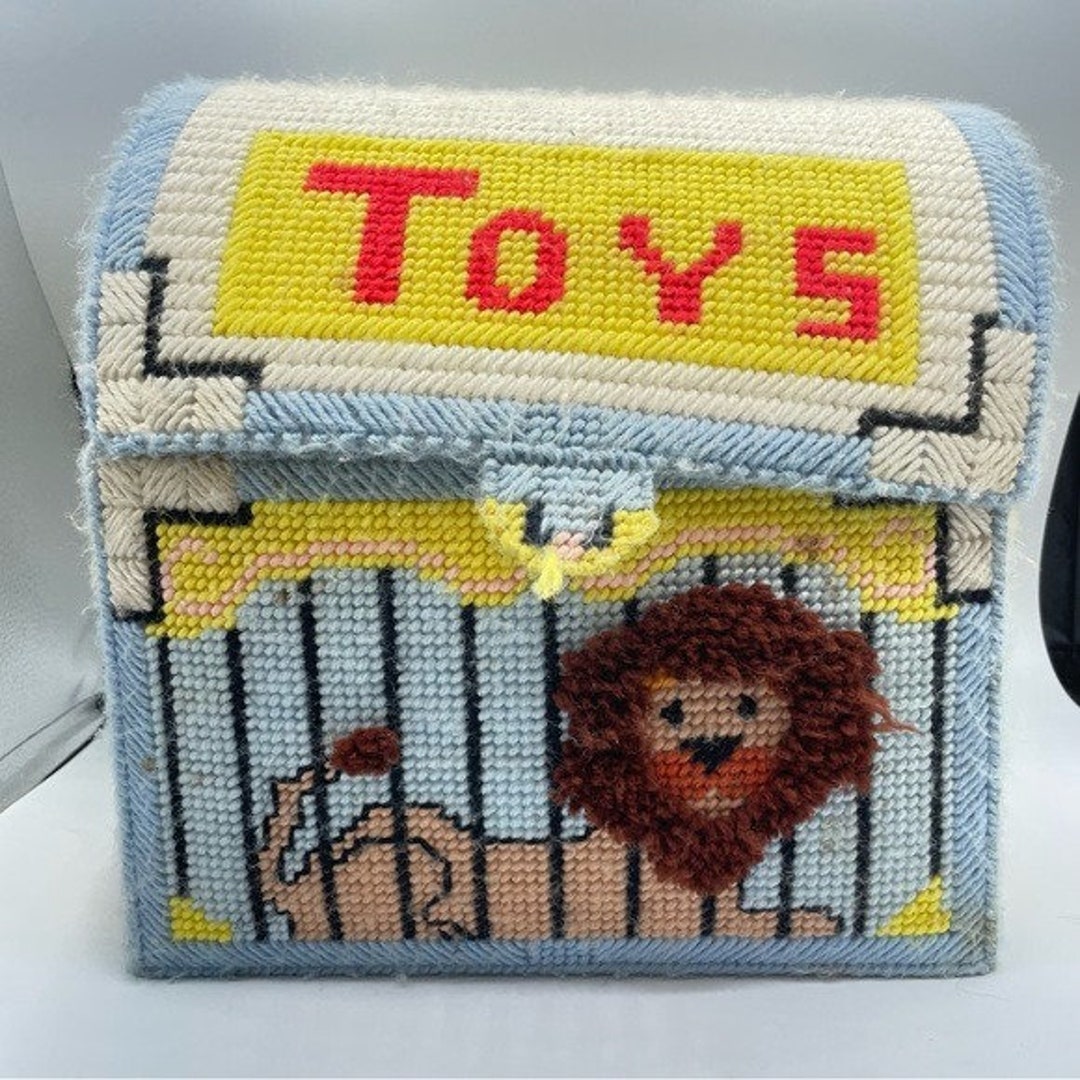 Vintage 1980s Toy Chest Circus Thyme Needlepoint on Plastic Canvas ...