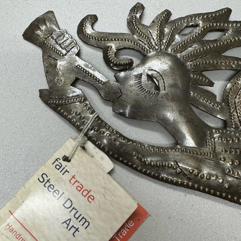 Vintage Metal Angle Horn Wall Art Haitian Steel Drum Handmade Folk 90s ...