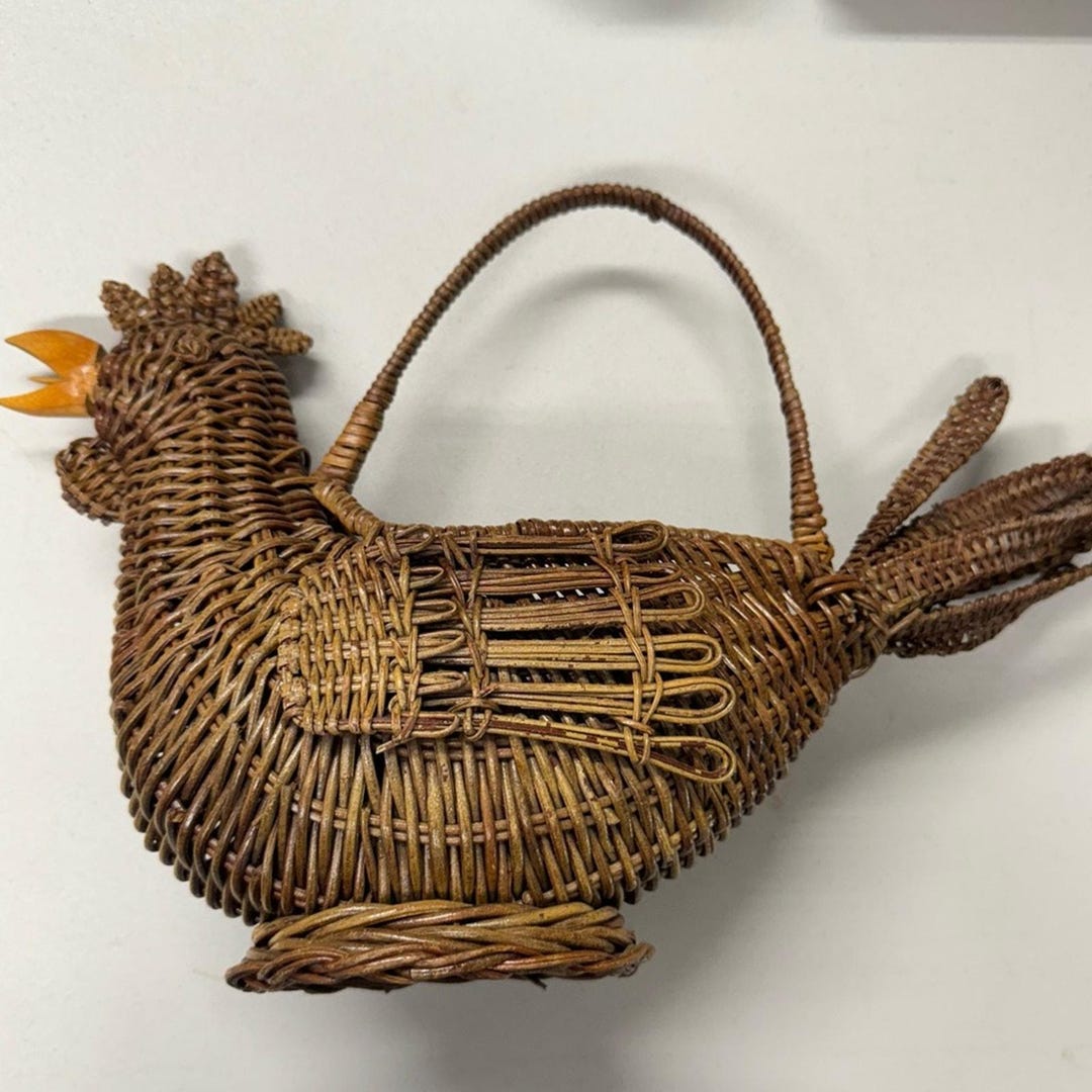 Vintage Chicken Brown Wicker Chicken Basket Home Decor Rustic Farm ...