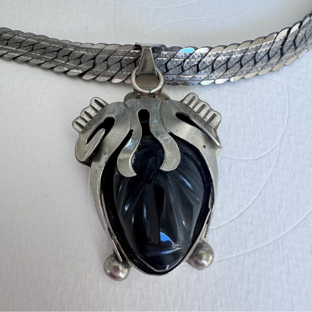 Vintage Sterling Mexico Pendant Necklace Collar W/earrings Estate ...