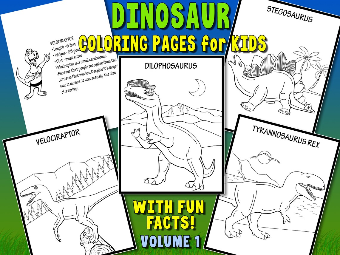 Dinosaur Coloring Pages With Fun Facts - Volume 1, Dinosaur Printables ...