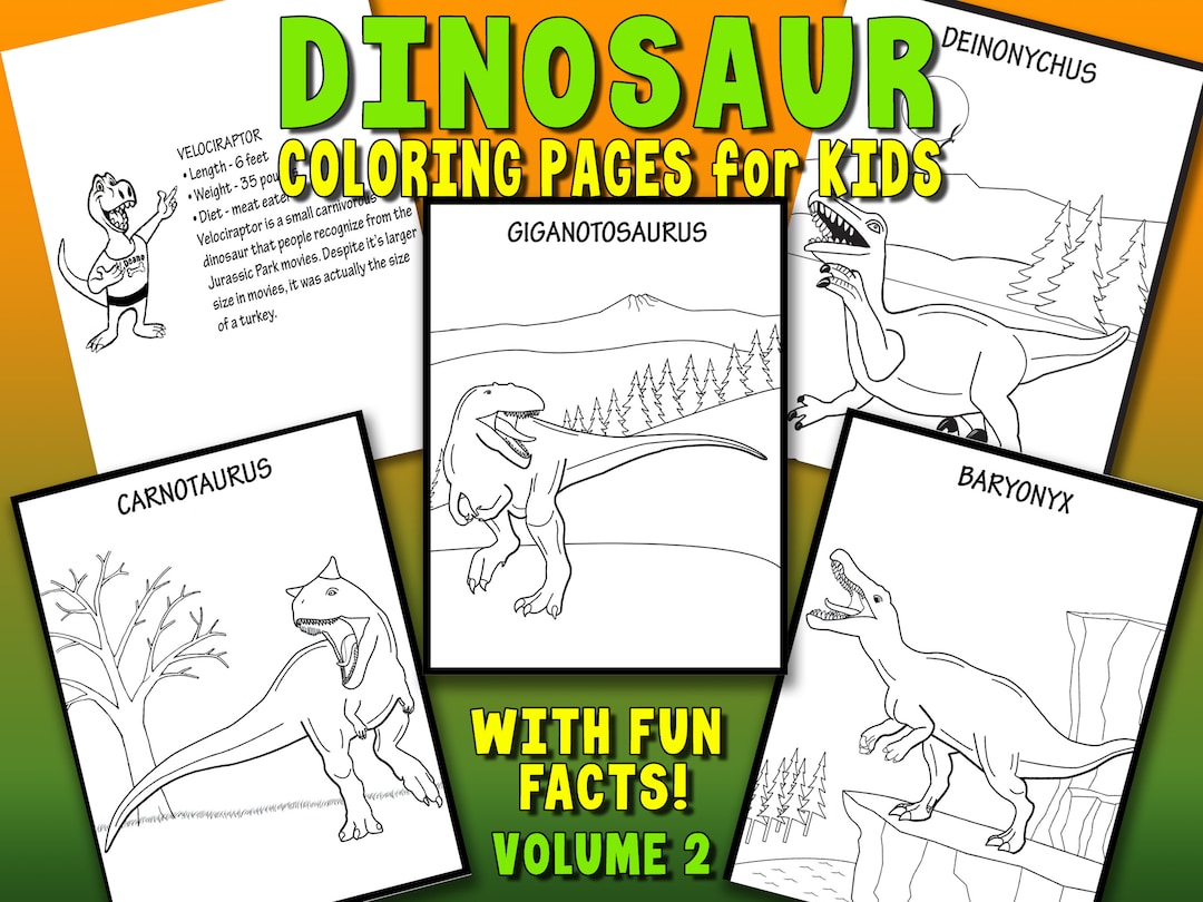 Dinosaur Coloring Pages With Fun Facts - Volume 2, Dinosaur Printables ...