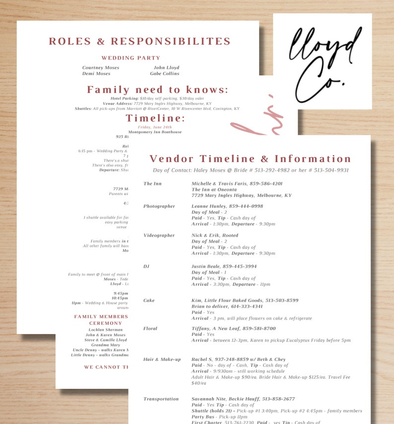 Canva Template - Wedding Timeline, Vendor Details, Family Timeline ...