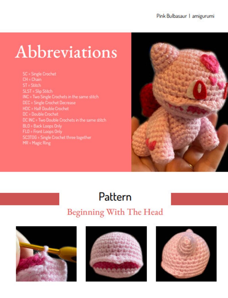 Pokemon Inspired Pink Rose Bulbasaur Amigurumi Crochet Pattern - Etsy