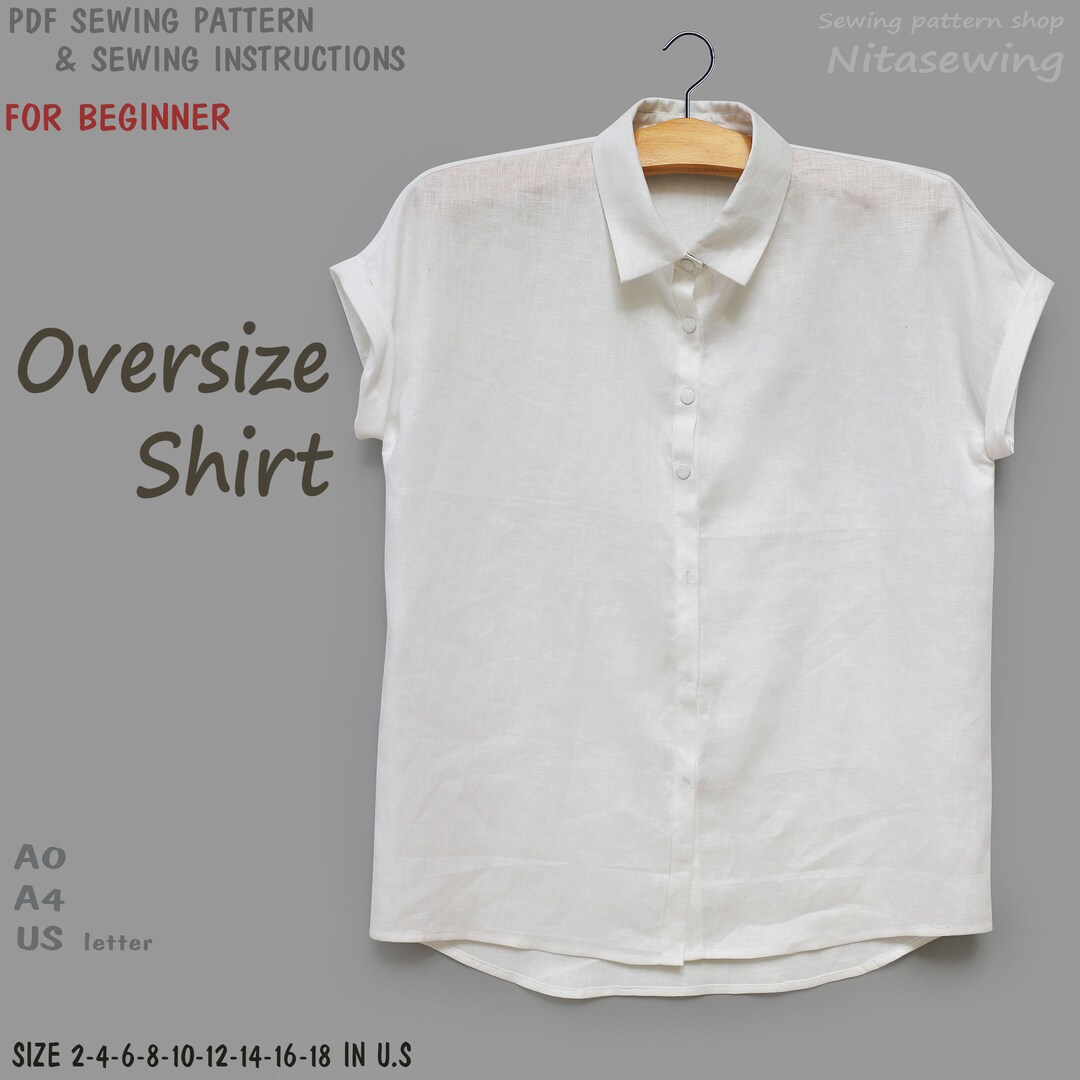 Oversized Short Sleeve Shirt -sewing Pattern (PDF Download): US Size 2 ...