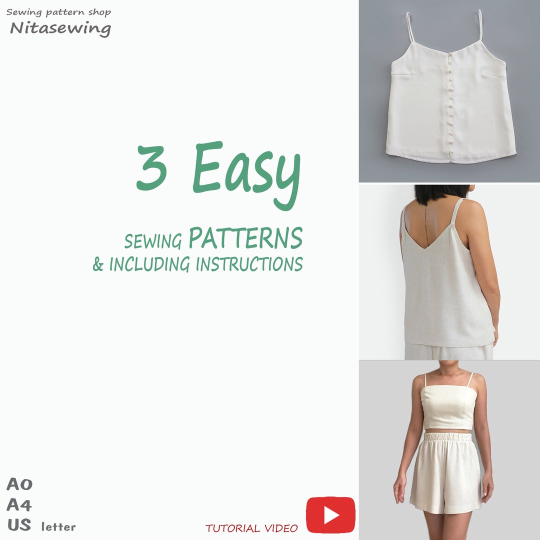 Combo 3 Sewing Patterns, Linen Cami Top, Cami Top, Easy Short, Instant ...