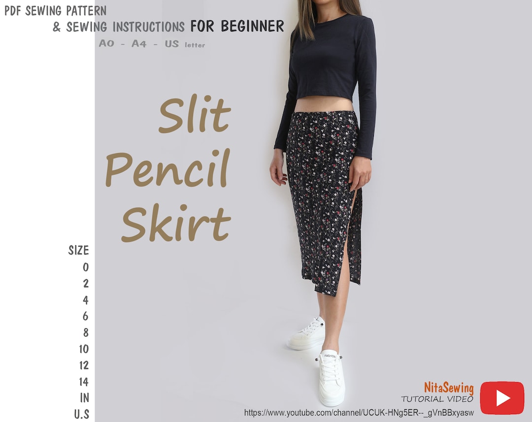 Slit Pencil Skirt - PDF Printable Sewing Pattern, Instant Download - U ...
