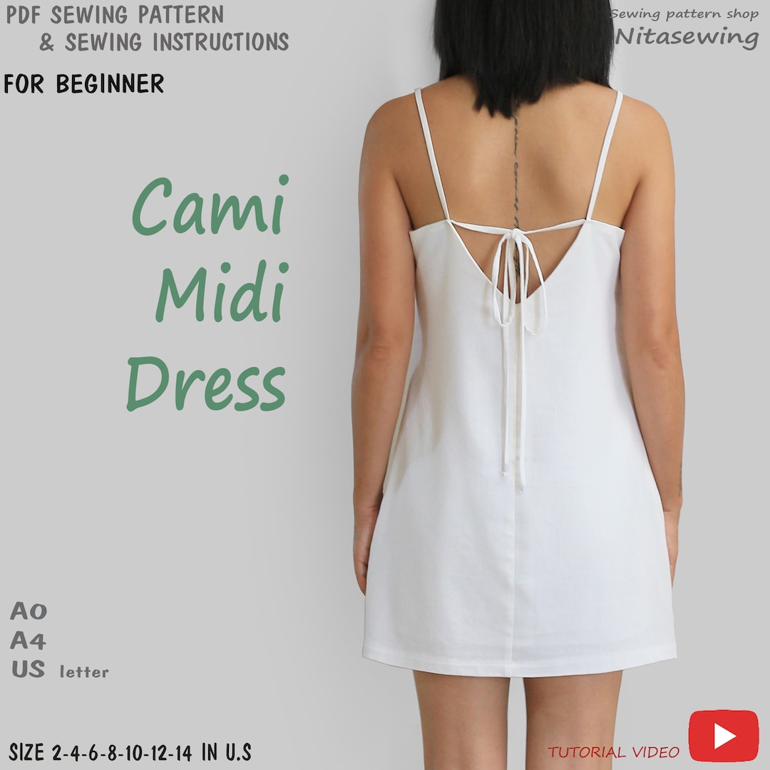 Beginner PDF Cami Midi Dress Sewing Pattern, Instant Download - U.S ...