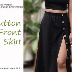 Button Front Skirt PDF Printable Sewing Pattern, Instant Download U.S ...