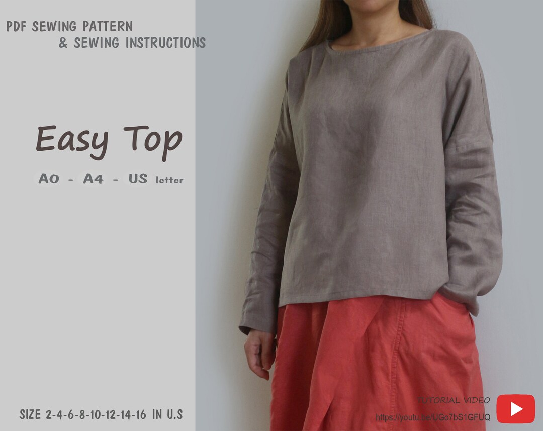 Easy Top Sewing Pattern for a Beginner, Instant Download - U.S Size 2,4 ...