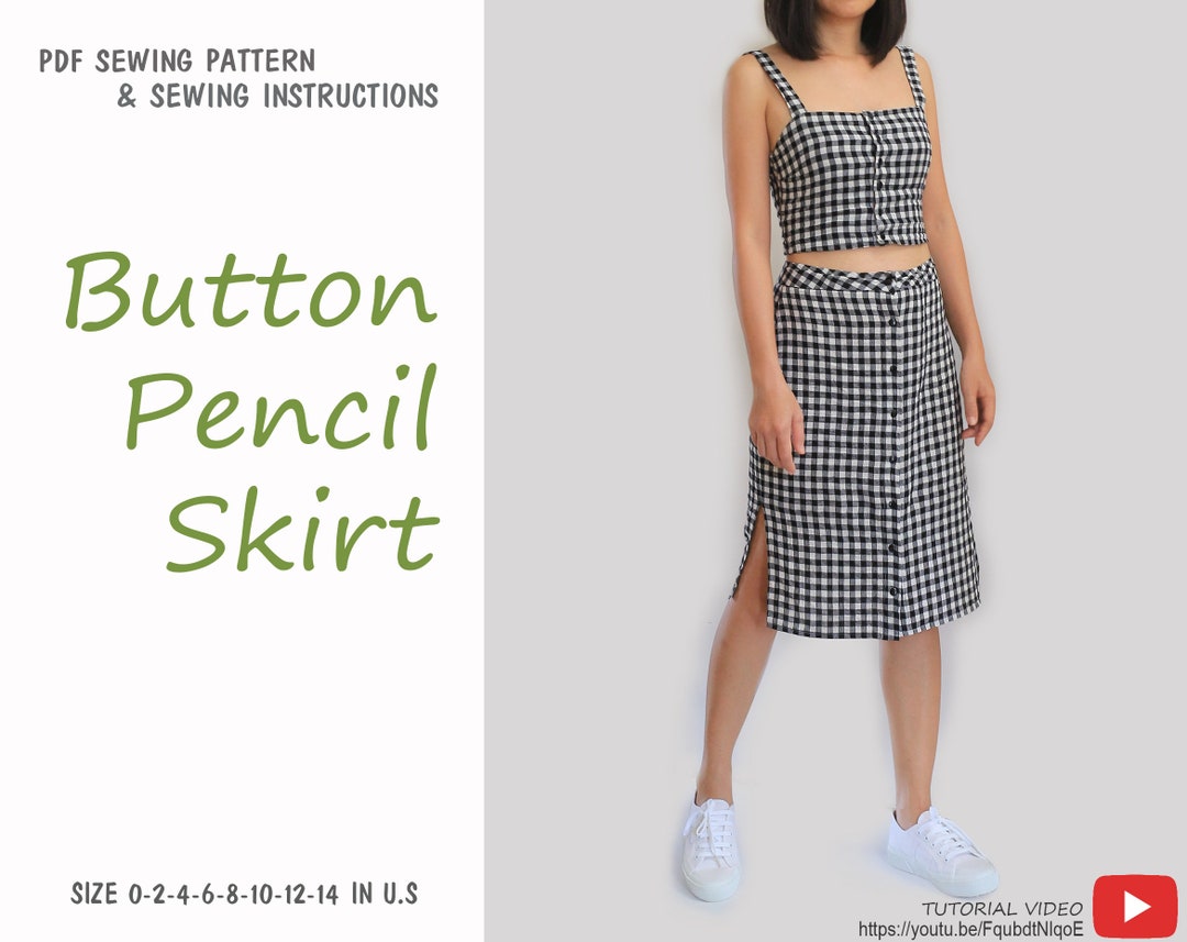 Button Pencil Skirt PDF Pattern—download Instantly With Detailed ...