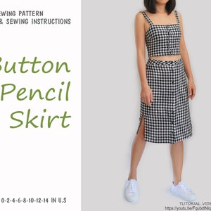 Button Pencil Skirt - PDF Printable Sewing Pattern, Instant Download ...