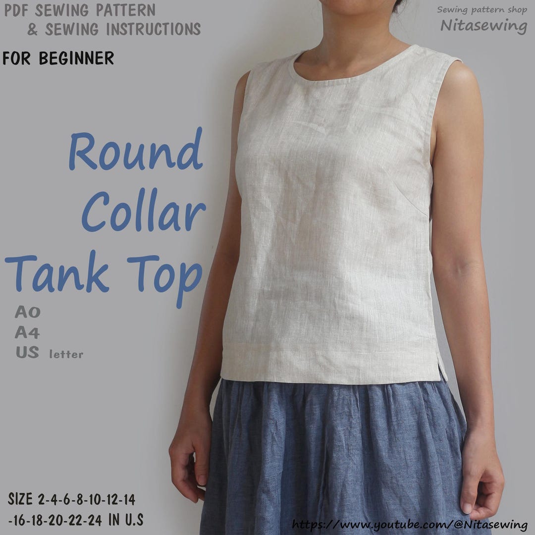 Round Collar Tank Top Sewing Pattern, Instant Download - U.S Size 2,4,6 ...