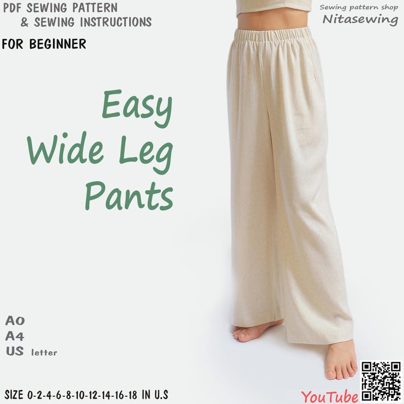 Patron PDF de couture de pantalons larges - PDF numérique à télécharger ...