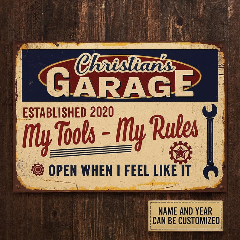 Personalized Auto Mechanic Garage Open When Customized Classic Metal ...