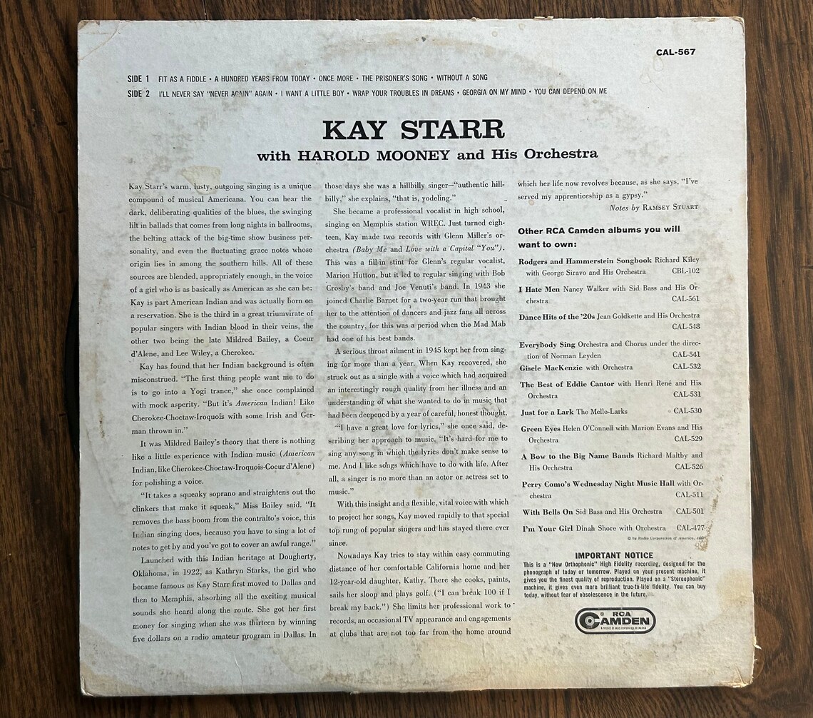 Kay Starr - “self Titled” W/ Harold Mooney Orchestra - Original Vinyl ...
