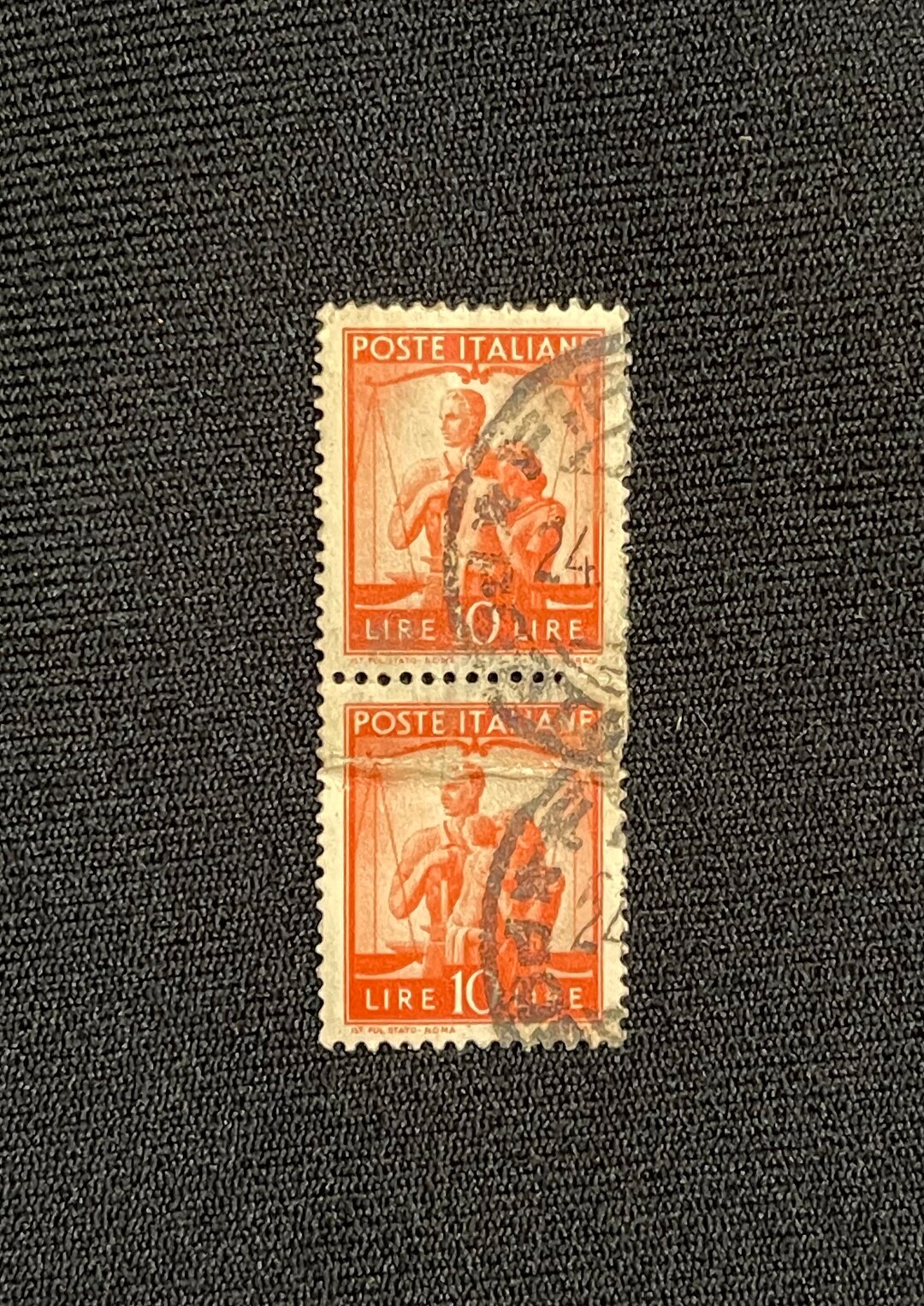 Post Italiane Stamp - # 559 - 10 Lira - Pair - Red & Tan - 1945 - Fancy ...