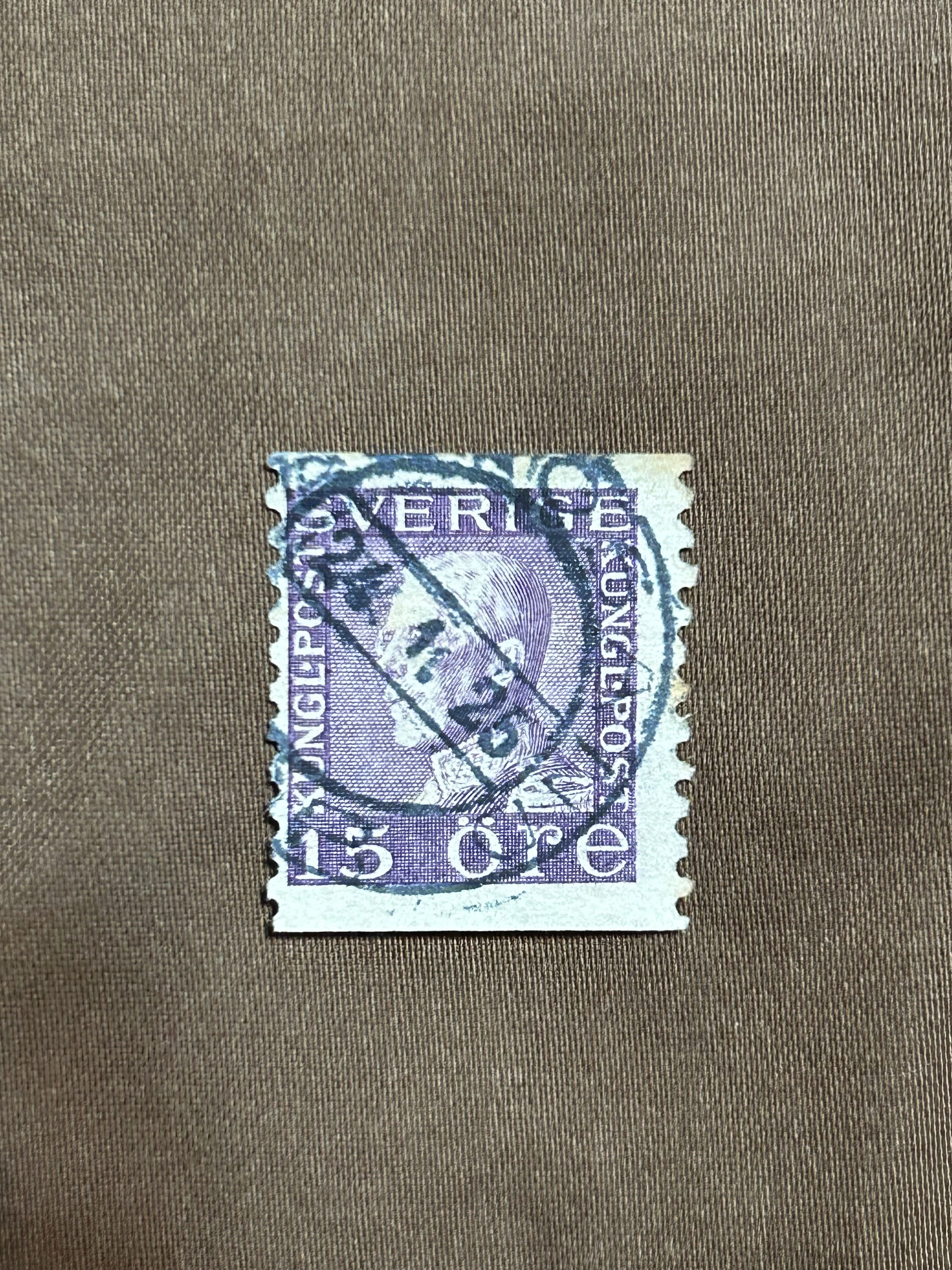 1922 Sverige Scott Stamp No. 188 15 Ore King Gustav Violet Used Wavy ...