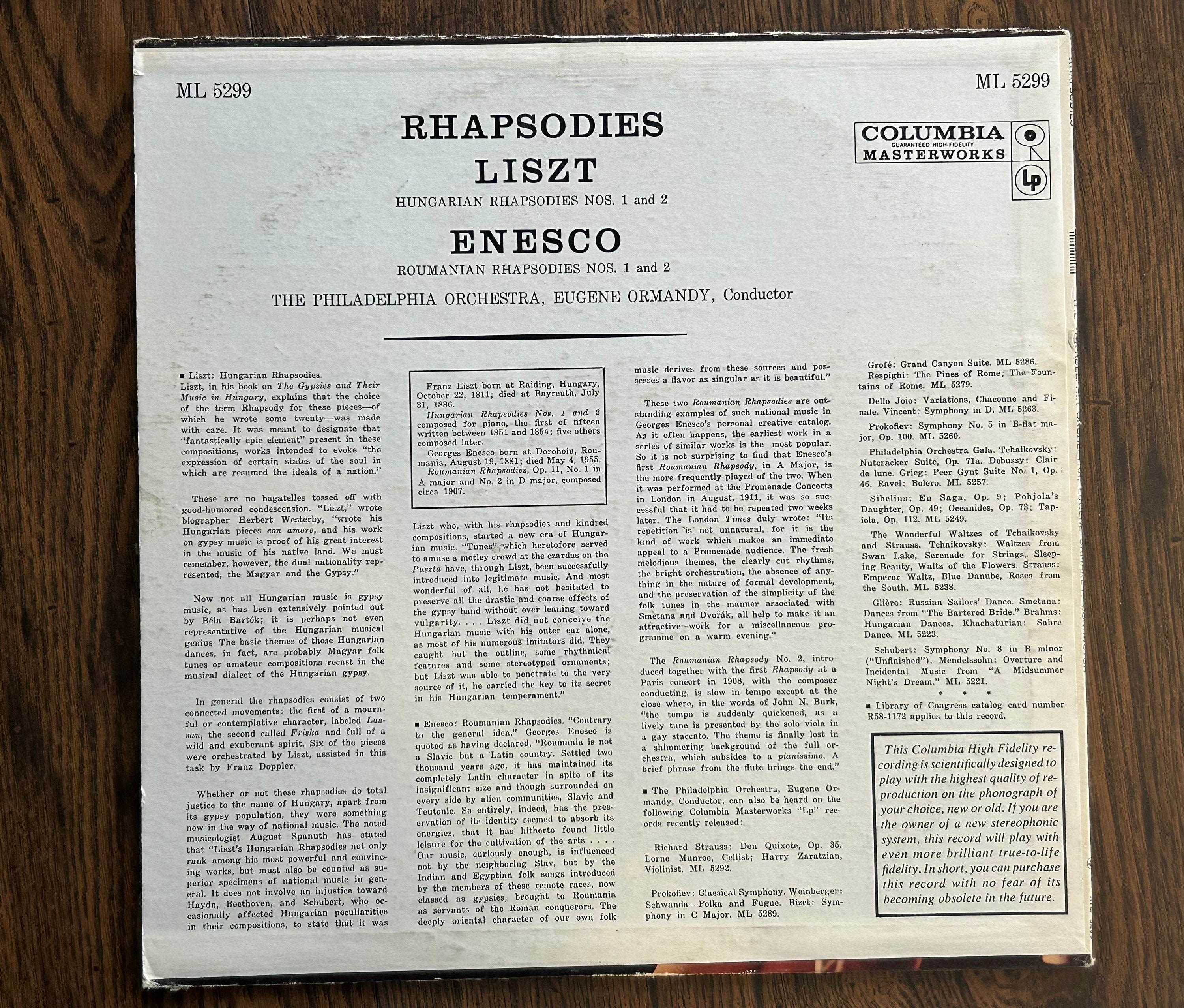 Rhapsodies Liszt & Enesco Hungarian and Romanian 1 and 2 Original Vinyl ...