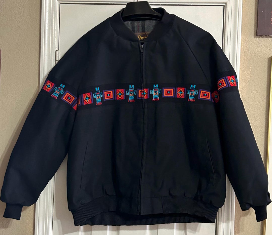 Vintage David James Aztec Cowboy Native American - Lined Bomber Men’s ...