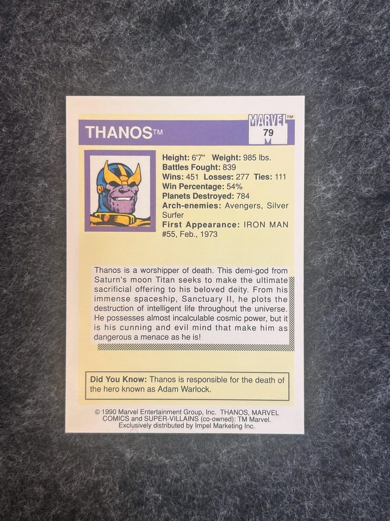 1990 Marvel Impel Series 1 - Thanos - Card # 74 - Mint Condition ...