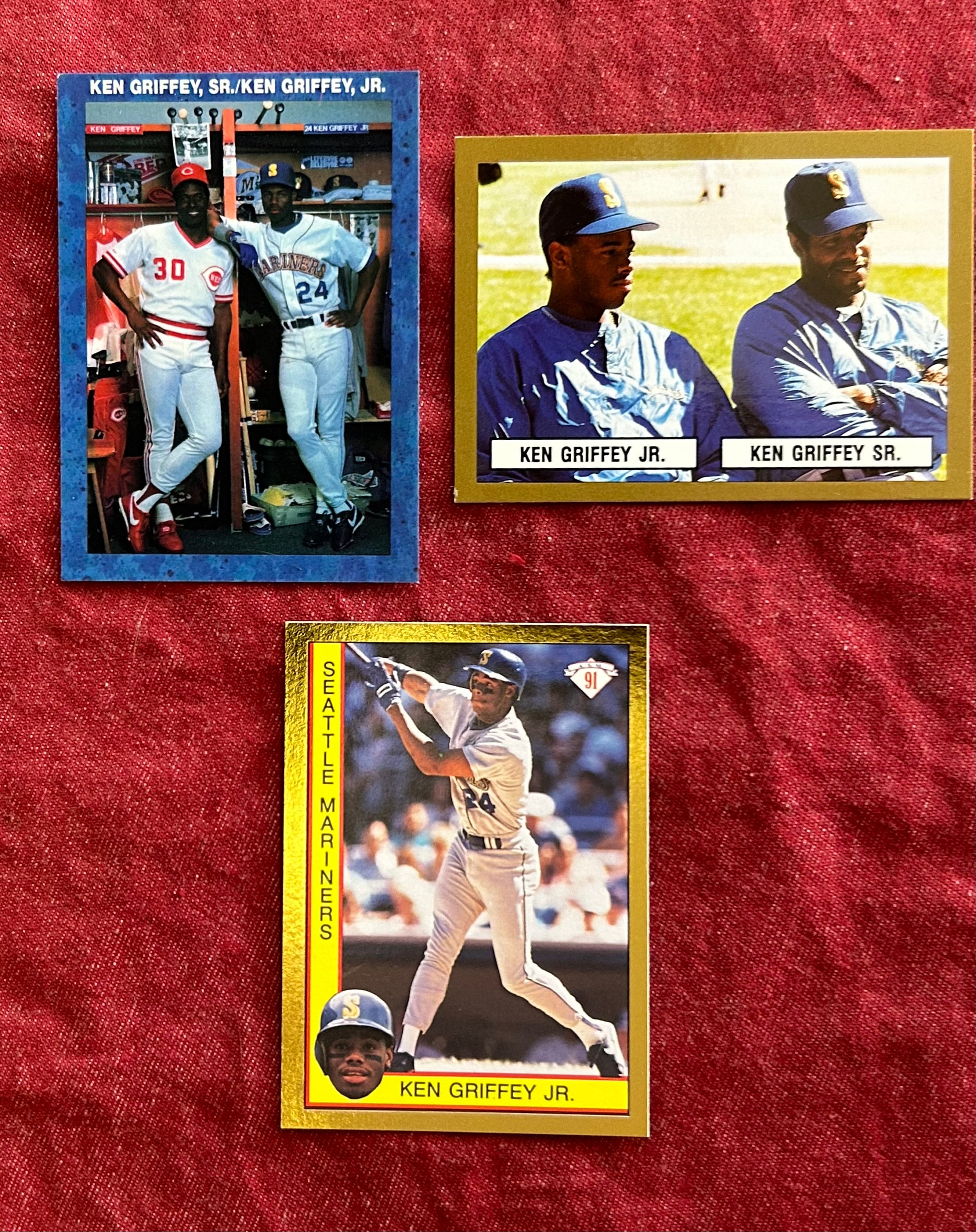 1991 and 1990 Custom Ken Griffey Jr. and Senior Lot of 3 Cards Mint ...