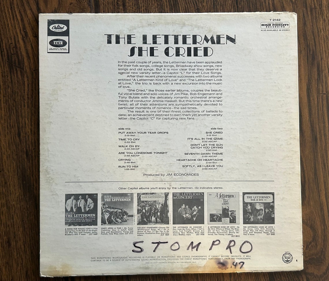 The Letterman - “she Cried” - Original Vinyl 1964 Record - First Press ...