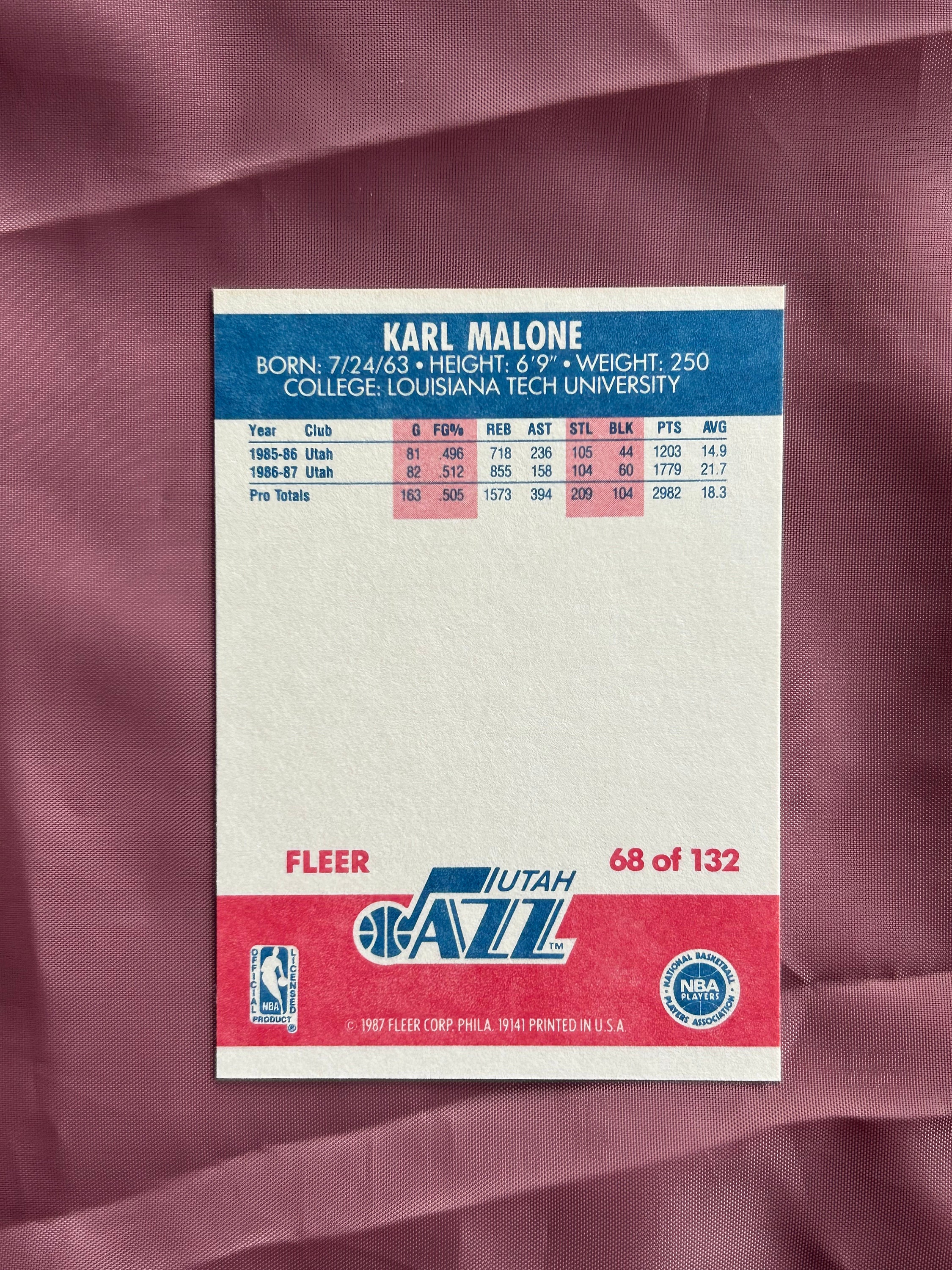 1987-88 Fleer - Karl Malone - Basketball Card - No. 68 - Mint / Sharp ...
