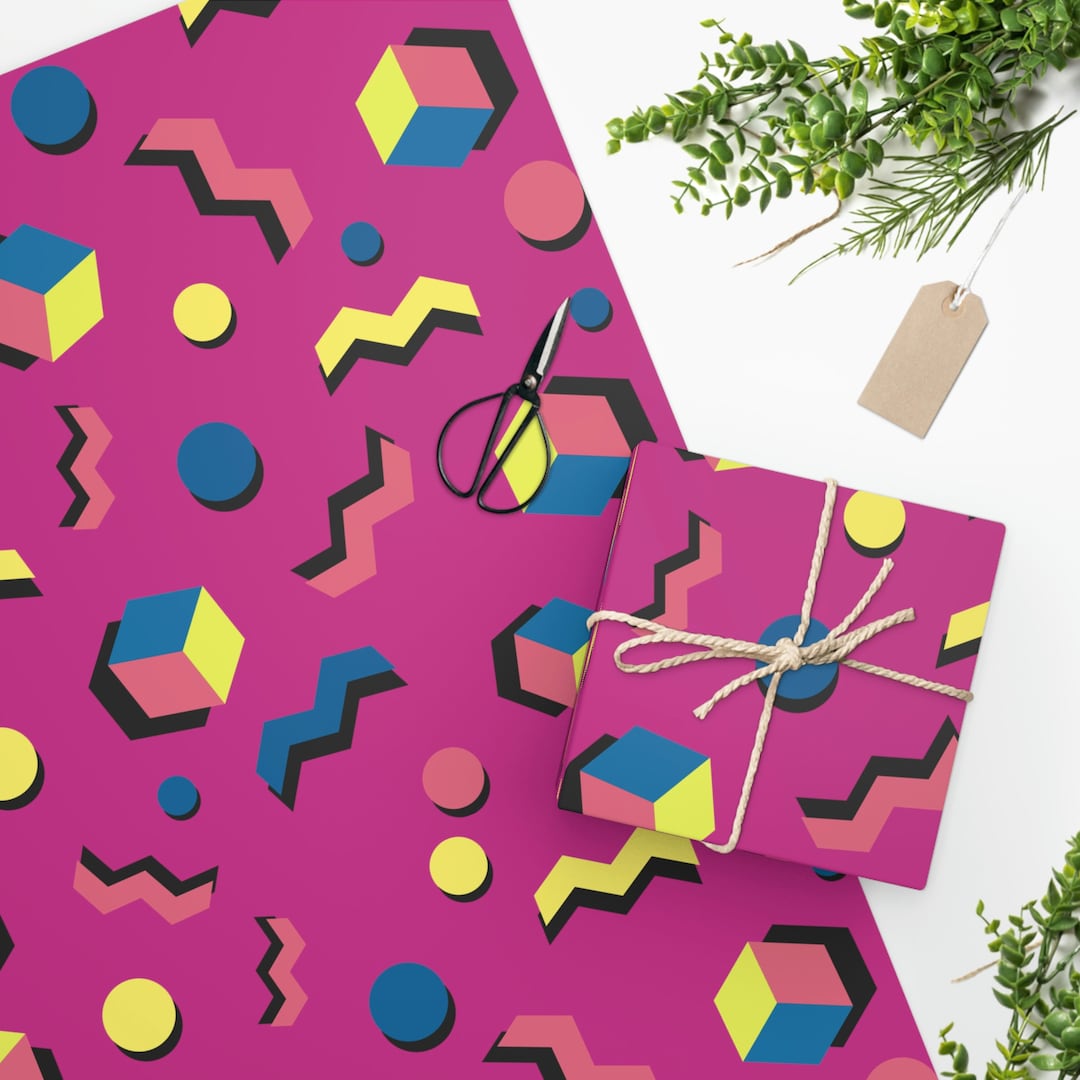 Retro Gift Wrapping Paper, 1980's Style, Hot Pink, Multi-color, Funky ...