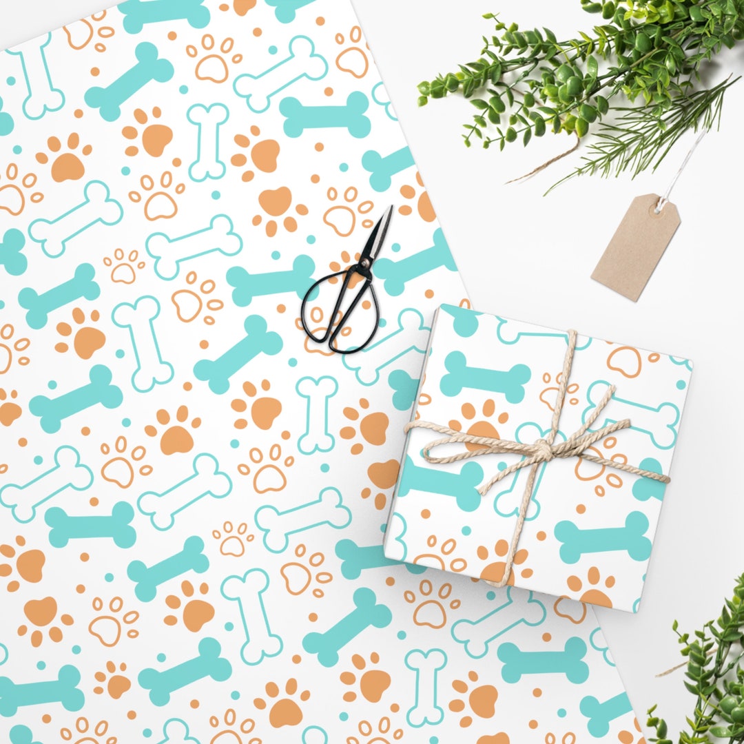 Cute Doggy Paw Print and Bone Wrapping Paper - Etsy
