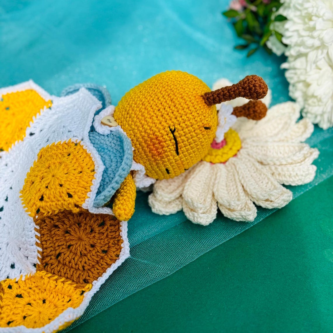Crochet Sleeping Bee Toy: Amigurumi Bee With Flower Blanket - Etsy