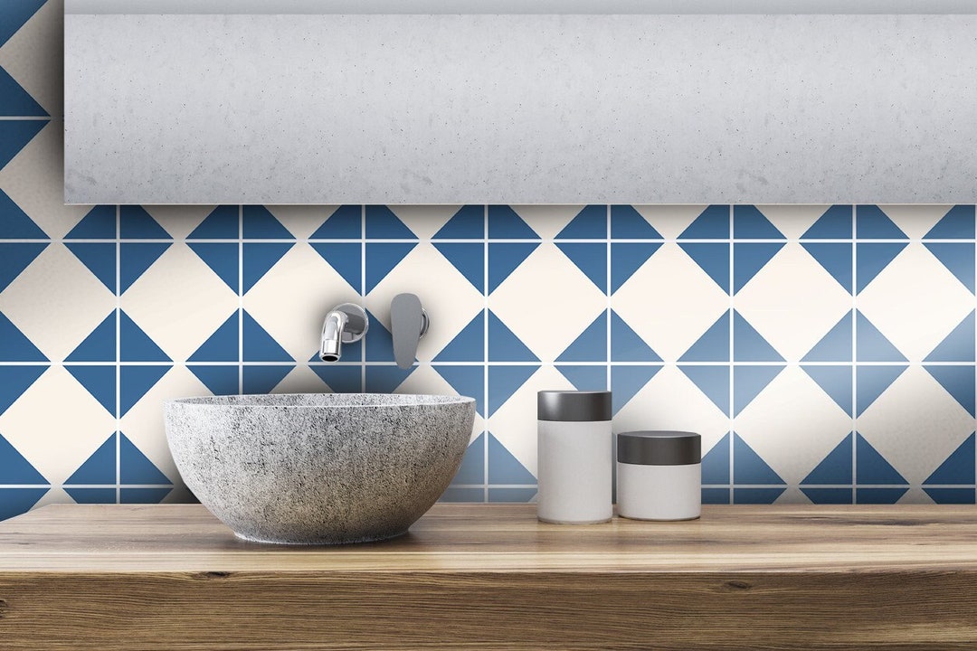Blue Square Tile Covering Minimalistic Removable Tile Decals Peel ...