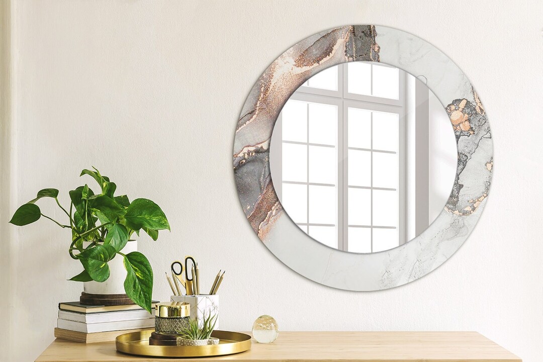 Gray Round Mirror Abstract Fluid Glass Frame Mirror Small - Etsy