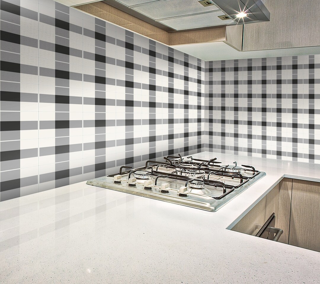 Checkered Black Decor Sticker Splashback Eclectic - Etsy