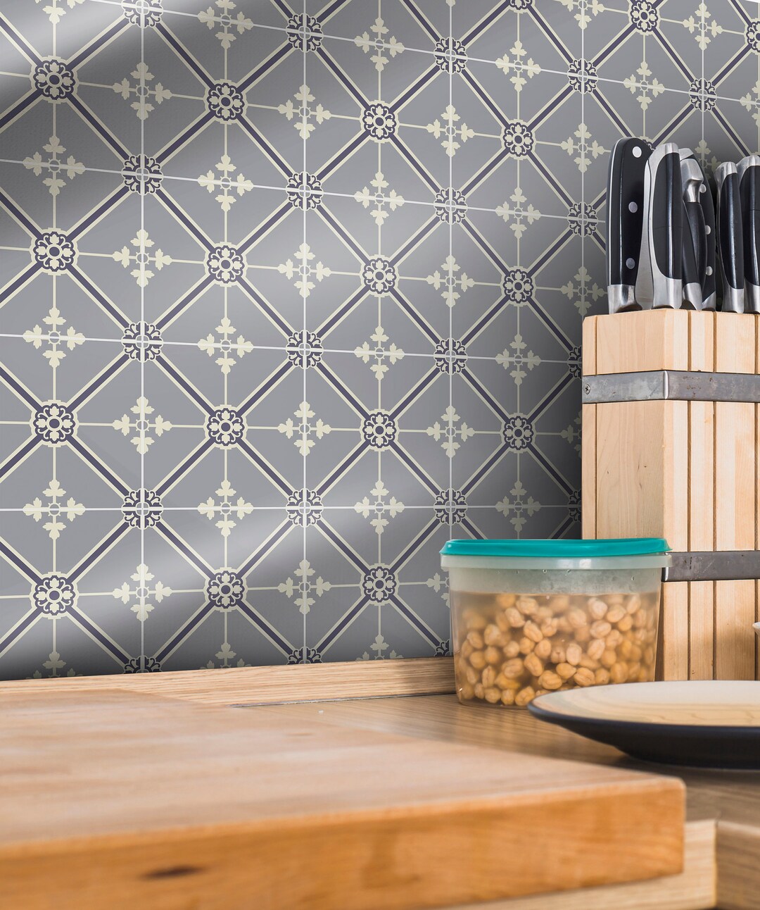 Provence Grey Backsplash Sticker Wall Protector Eclectic Peel & Stick ...