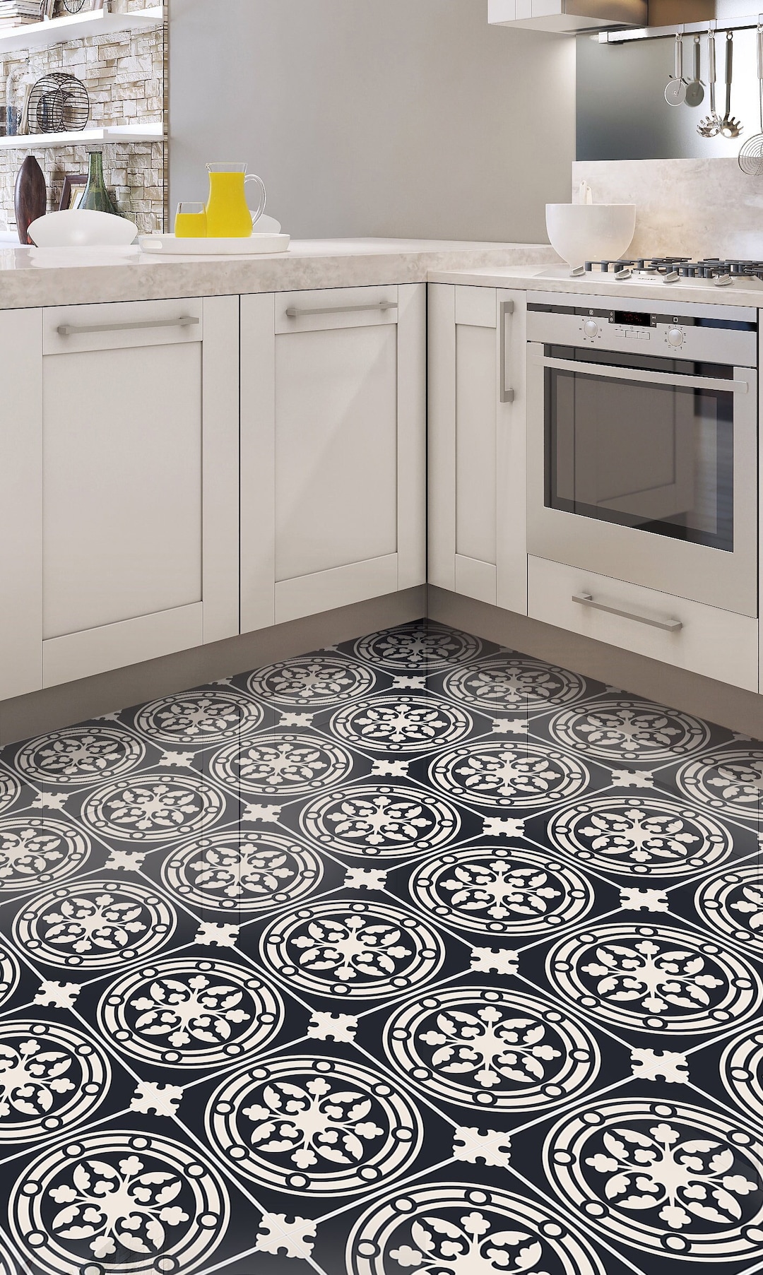 Round Black Eclectic Tile Decal Minimalistic Lisbon Look Decals ...