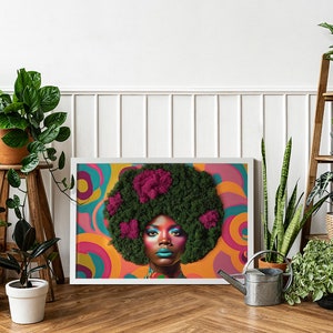 Moss Handicrafts, A Woman From Afro, Wooden Wall Decor, Moss Wall Art ...