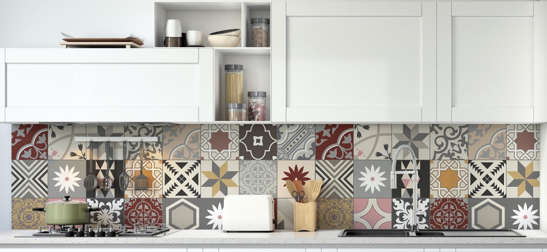 Patchwork Mix Aztec Tile Style Kitchen Wallpaper Backsplash Sticker ...