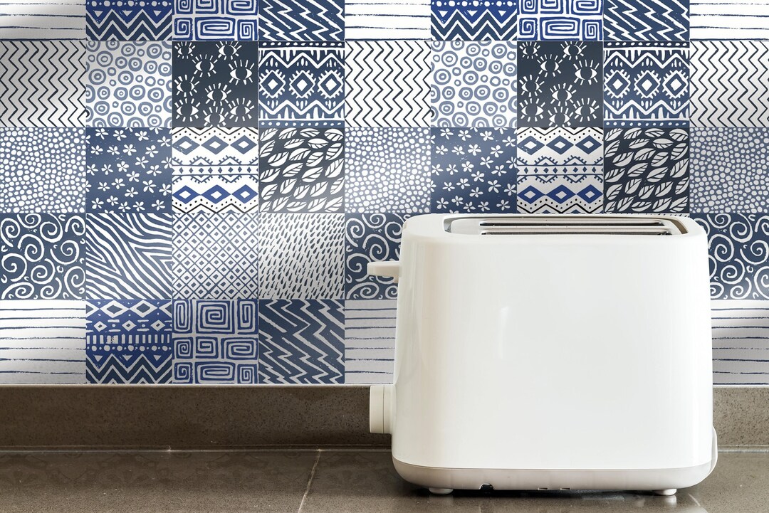 Blue Aztec Marine Kitchen Wallpaper Carreaux Wall Protector Backsplash ...