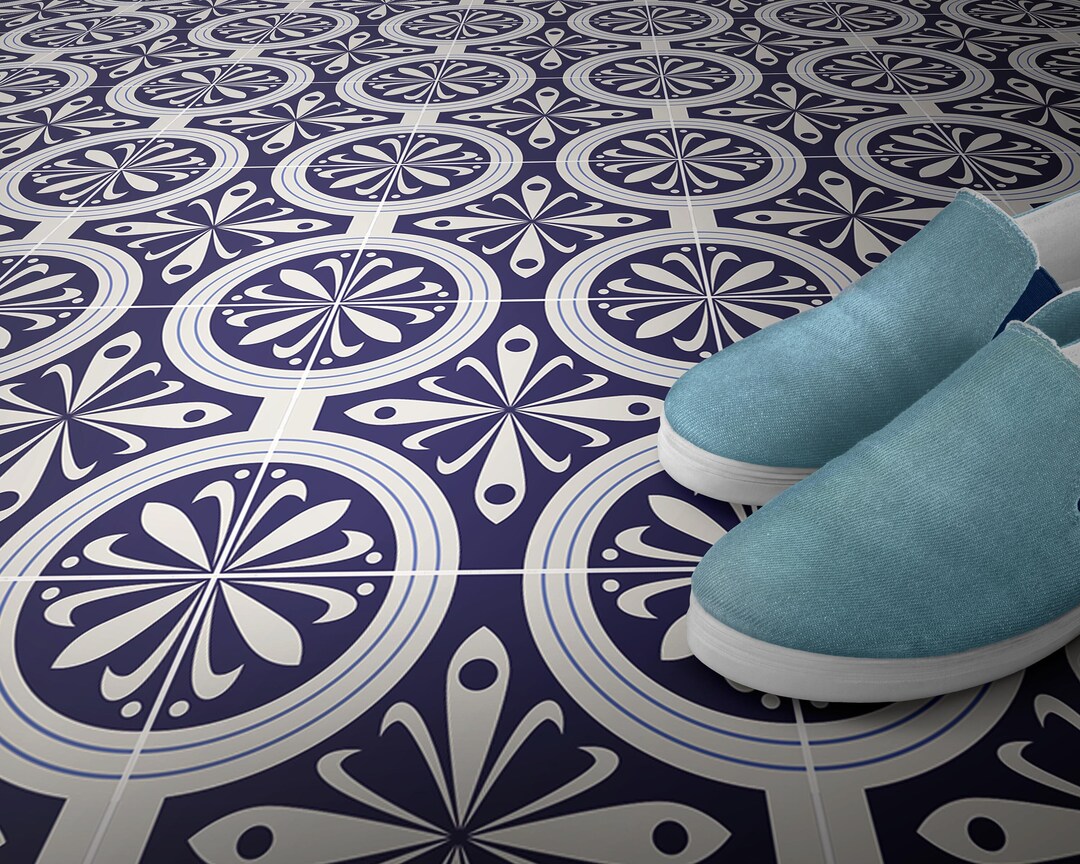 Dark Blue Indigo Decorative Provence Pattern Floor Vinyl Decal Decals ...