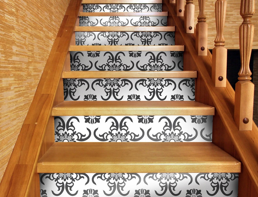 Black Encaustic Stair Decor Decal BW Decal Stairs Decor Peel & Stick ...