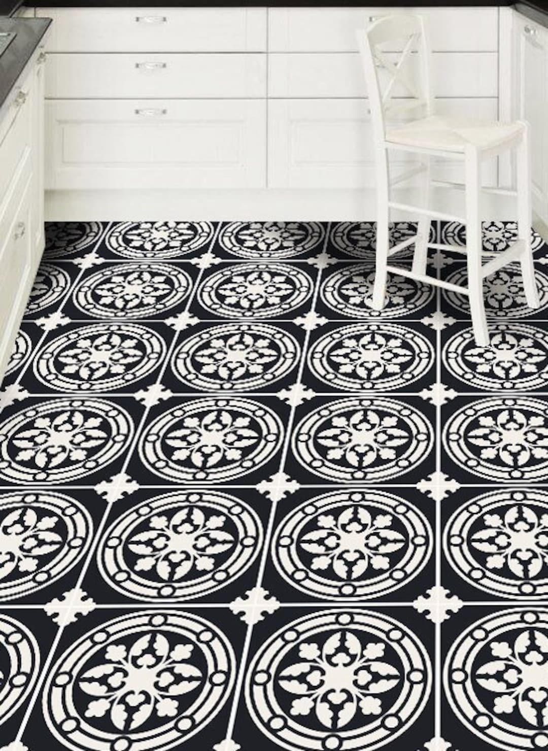 Black Vinyl Floor Makeover Decal Minimalism Vinyl Tile Sticker Eclectic ...