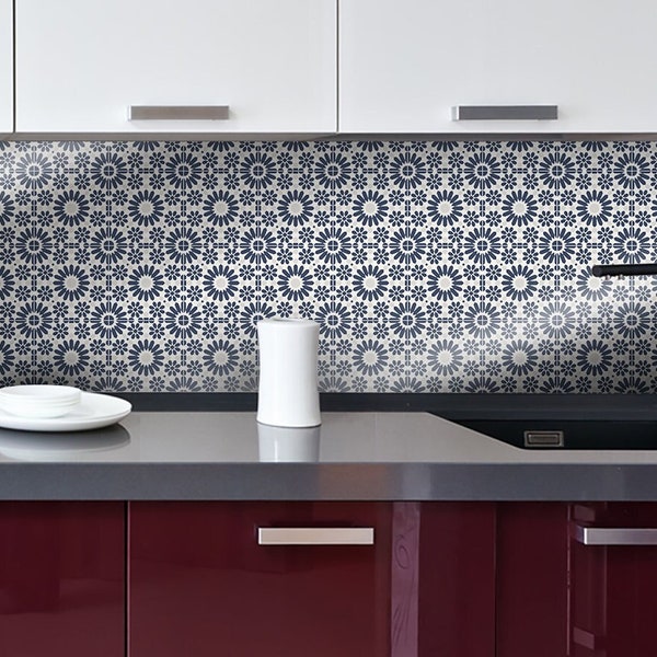 Dark Blue Tile Wallpaper - Etsy