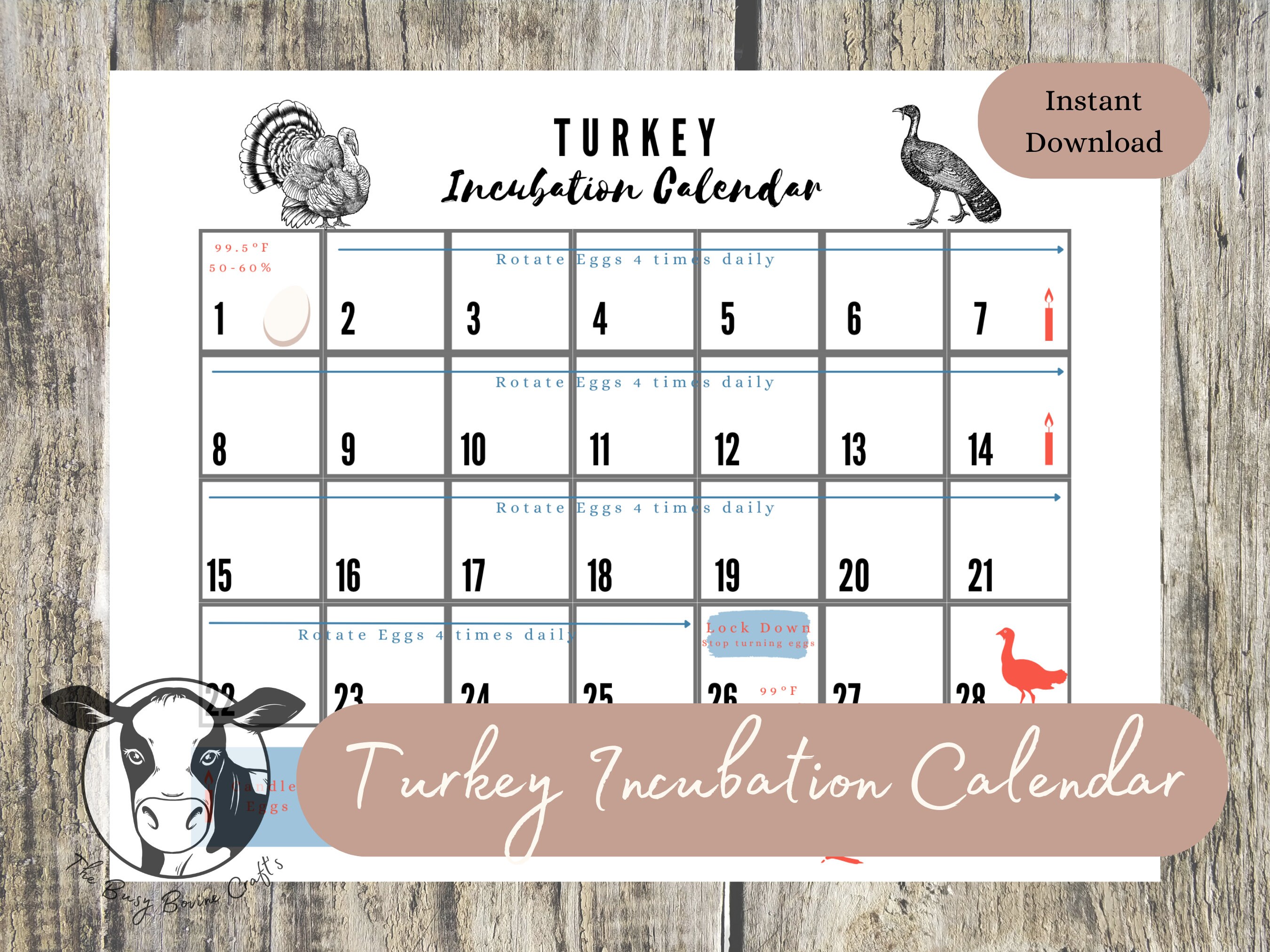 Printable Egg Incubation (hatching) Calendar & Tracker for Turkeys ONLY ...