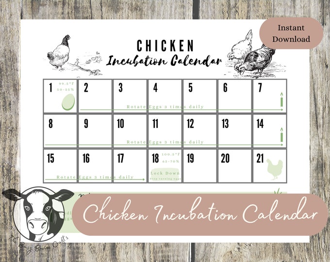 Printable Egg Incubation (hatching) Calendar & Tracker for Chickens ...