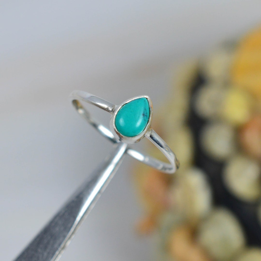 Blue Turquoise 925 Sterling Silver Pear Shape Ring- Gemstone Ring ...